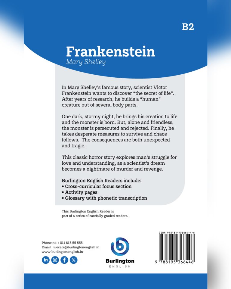 Frankenstein by Mary Shelley- Reader Book For Grade 8